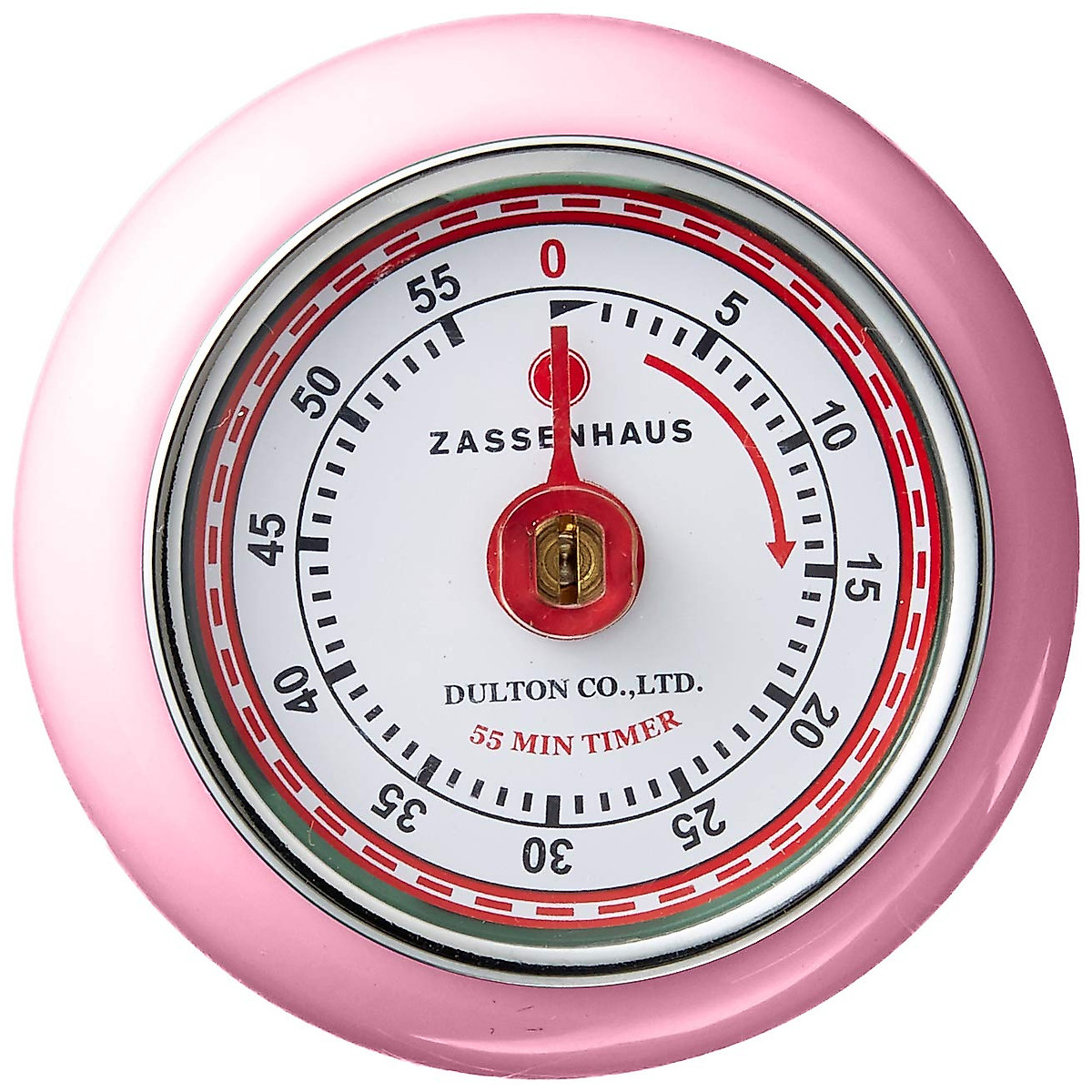 Zassenhaus Magnetic Retro Kitchen Timer, Classic Mechanical Cooking Timer (Pink)
