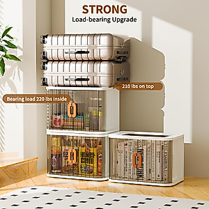 LEHOM Lidded Home Storage Bins - 9.16 Gal Stackable Closet Organizers with Lockable Doors, Plastic Collapsible Storage Container Box on Wheels for Clothing, Book, Bedding, 3 Pack