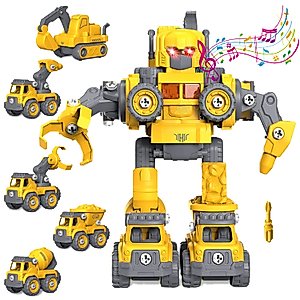 EDPOFUL Take Apart Robot Toys for Boys Construction Vehicles Assembled into 5-in-1 Robot by Big Screw Educational Building Sets with Drill Birthday STEM Gift for Kids 5-7 (13 inch,133Pcs)