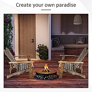 Outsunny 2 Person Adirondack Loveseat, Fire Pit Chair for 2, Wooden Double Adirondack for Patio, Porch, Backyard, Garden with High-Back, Wide Armrests, Brown