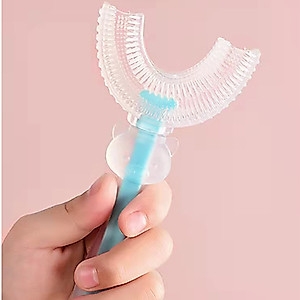 ROSEWARD [Upgraded] U Shaped Toothbrush Kids Toddler Baby Toothbrushes 360 Degree Round Tooth Brush Extra Soft, Food Grade Silicone(Large (Age 6-12), Blue)
