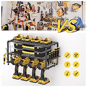 FUHUIM Power Tool Organizer, Drill Holder Wall Mount, Cordless Drill Storage Rack, Heavy Duty Metal Drill Charging Station, Floating Tool Shelf for Power Tools, Cordless Drill Storage