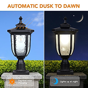 KMC KMC IGHTING ST4322Q Solar Lamp Post Lights Solar Post Lights Post Solar Lights 120 Lumen Die-Casting Aluminum with 3-Inch Fitter Base Black Pier Mount for Outdoor Garden Post Pole Landscape Yard