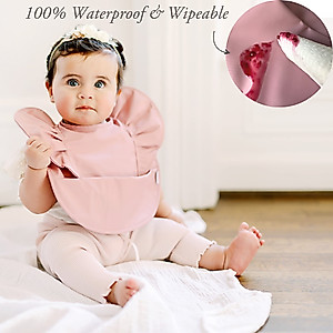 Bibtique Ruffle Smock Bibs For Babies 6-24 Months - Waterproof Food Catcher Bibs With Pocket - Mess Proof Baby Eating Bibs