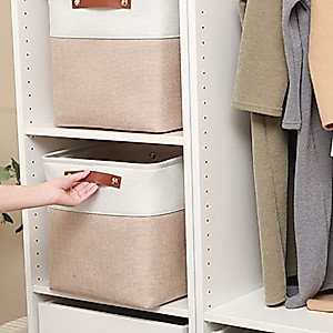 Kerhouze 13 Inch Fabric Storage Cubes Bins Cubby Storage Bins Foldable Cube Organizer Bins Baskets for Organizing with PU Handles for Shelves Nursery