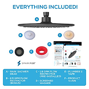 SparkPod 9.5 Inch Large Rain Shower Head - Luxury Rainfall Shower Head - High Pressure Showerhead, Full Body Coverage with Anti-Clog Silicone Nozzles - No Hassle, Easy Install (1/2 NPT, Black Matte)