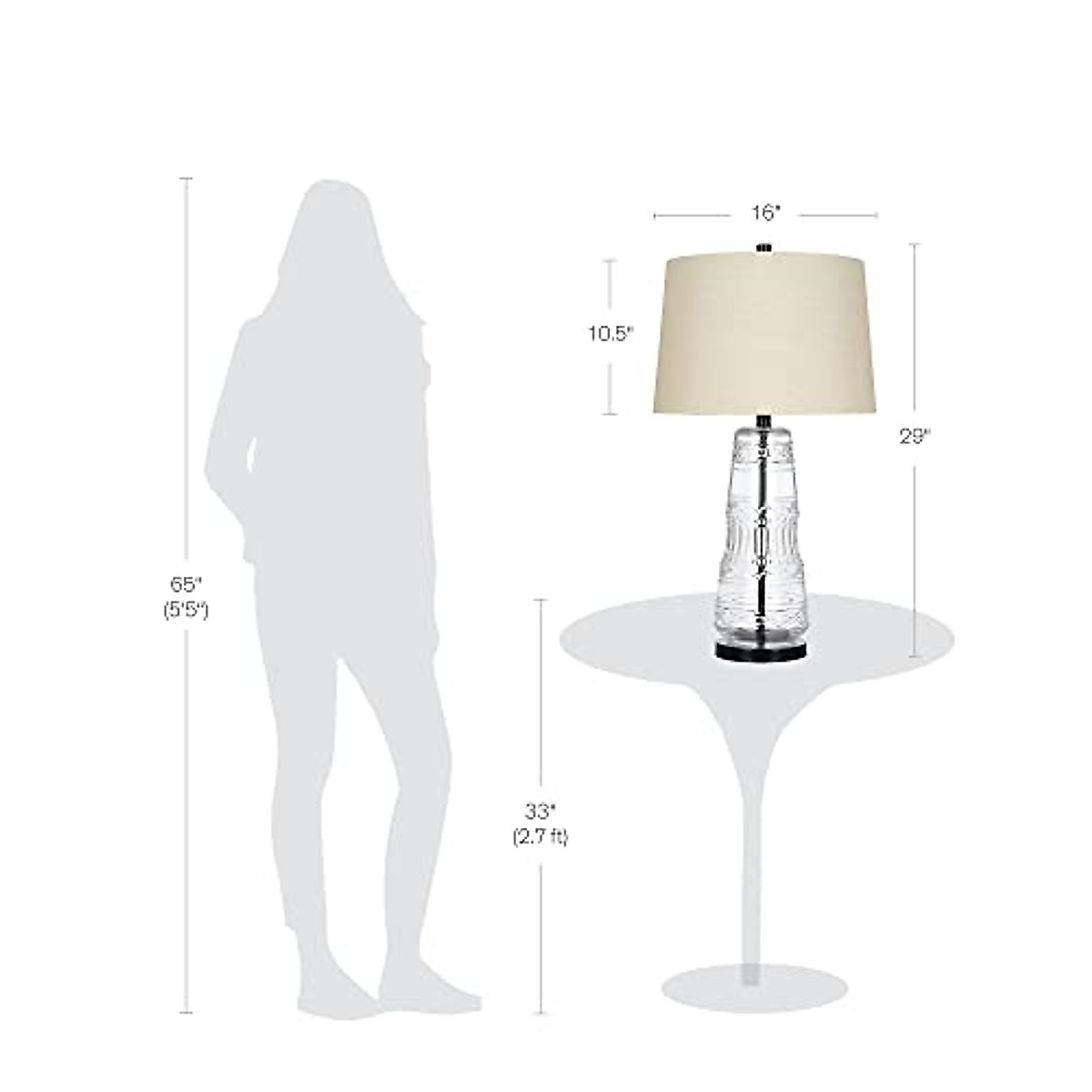 Catalina 21543-000 Transitional 3-Way Textured Clear Glass Tall Table Lamp with Linen Shade, 29"