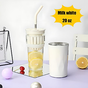 YULUDZSW 20oz Tumbler With Lid,Stainless Steel Vacuum Insulated Double Wall Travel Tumbler,High Borosilicate Glass Coffee Cup Smoothie Cup,3-In-1creativity Insulated Cup, For Gift Giving,Home, Office