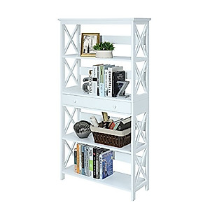 Convenience Concepts Oxford 5 Tier Bookcase with Drawer, White,11.75"D x 31.5"W x 59.75"H