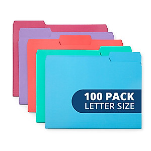 Blue Summit Supplies Gem Tone File Folders, 1/3 Cut Tab, Letter Size, Assorted Colors, Great for Organizing and Easy File Storage, 100 Per Box