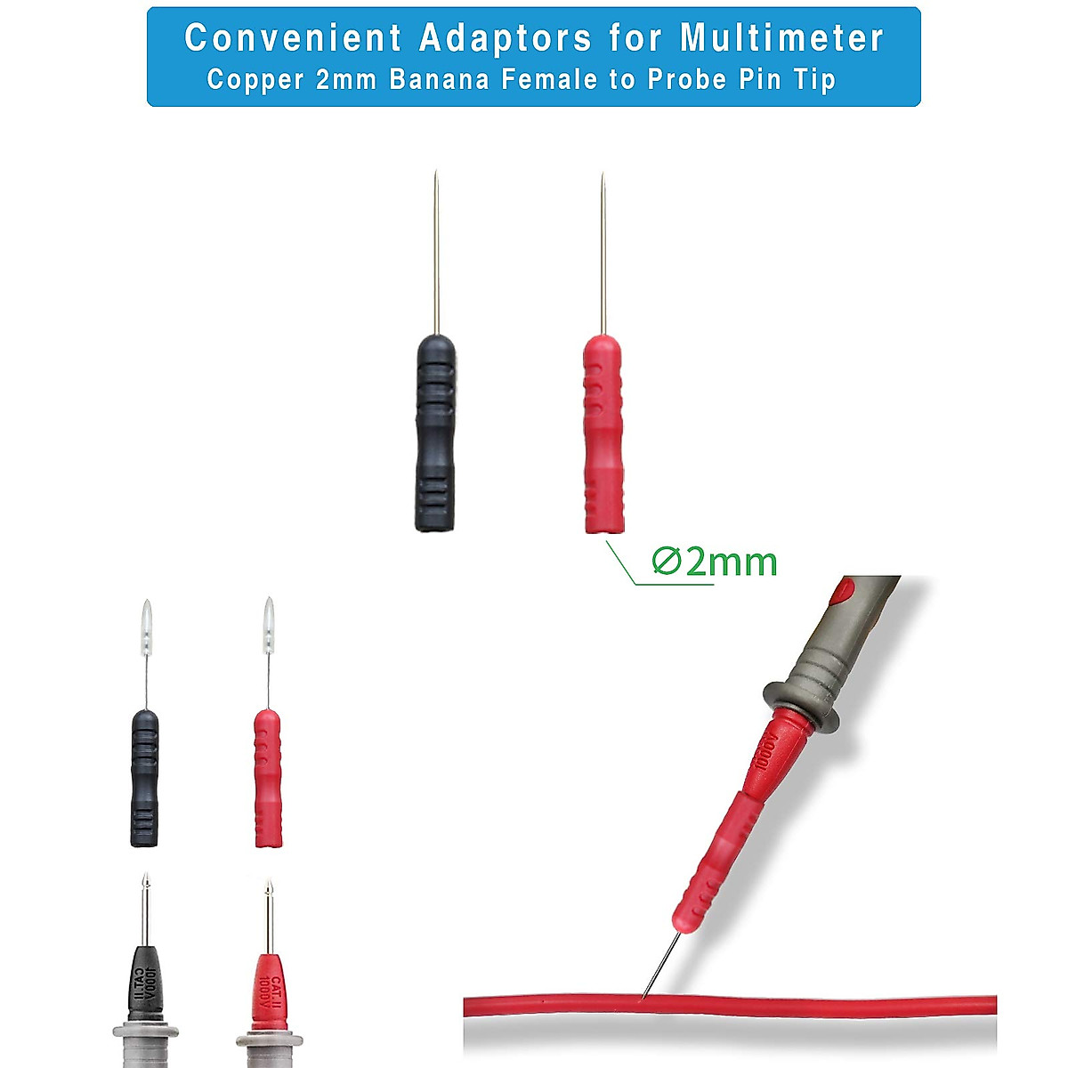 Testeronics 47 in 1 Back Probe Kit with 6 Pockets Roll Up Tool Bag |5 PCS Wire Piercer with Cover| 20 PCS Back Probe Pin | 10 PCS 4mm Banana Plug to Alligator Clip Circuit Test Lead 39.37 inch