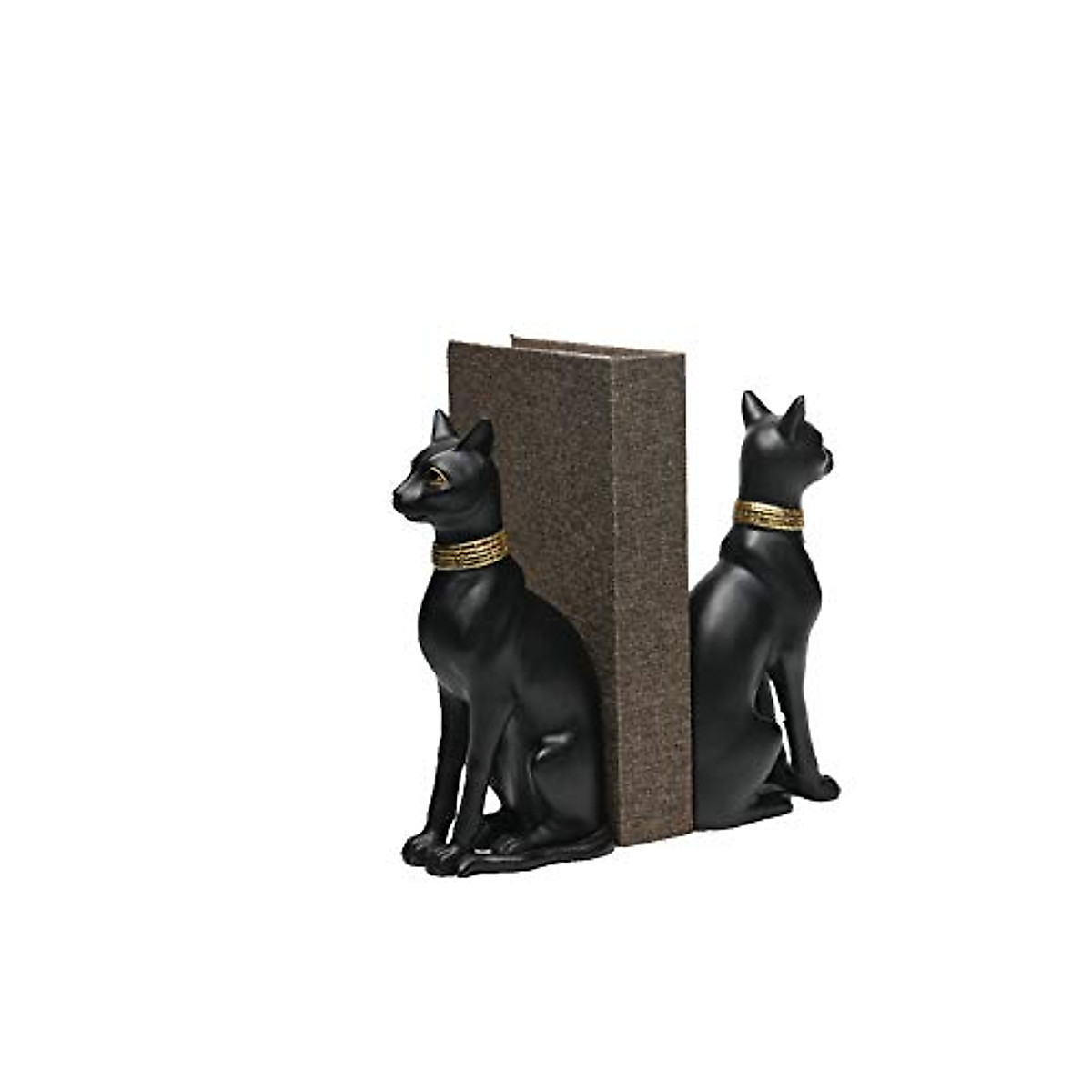Comfy Hour 9" Polyresin Solid Heavy Set of L/R Egyptian Cats Art Bookends, Set of 2, 1 Pair, Black, Home Décor Collection
