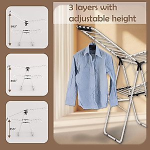 Maomo Double Deck Drying Rack - 2 Layer Large Clothes Drying Rack Foldable,No Installation Required ，Suitable for Indoor and Outdoor.Gull Wings.33 Clothes Poles are Equipped with Sock Clips.