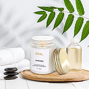 Lavender Candle – All-Natural Soy Wax Candle with Wood Wick | Long Burning Time & Intense Fragrance – Dinil Scented Aromatherapy Candle for Home Decor, Meditation | 8 oz 45 Hour Long Lasting