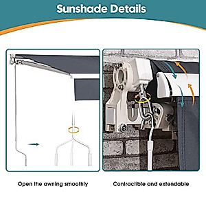 MCombo 10x8 Feet Manual Retractable Patio Door Window Awning Sunshade Shelter Outdoor Canopy (Grey)