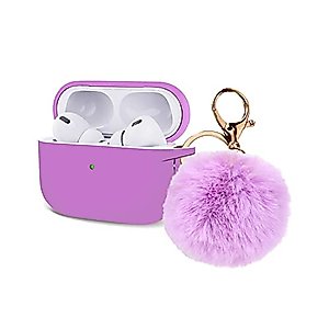 Case for Airpods Pro 2nd Generation,Cover for AirPods Pro 2 Case Cover Cute with Keychain Pom pom Ball Kit for Women Girls, Silicone Skin Case for Apple Airpods Pro 2nd Gen Charging Case (Purple)