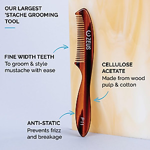 ZEUS Large Mustache Comb, Long Handle Handmade Saw Cut Mustache Comb for Men (Traditional) P11