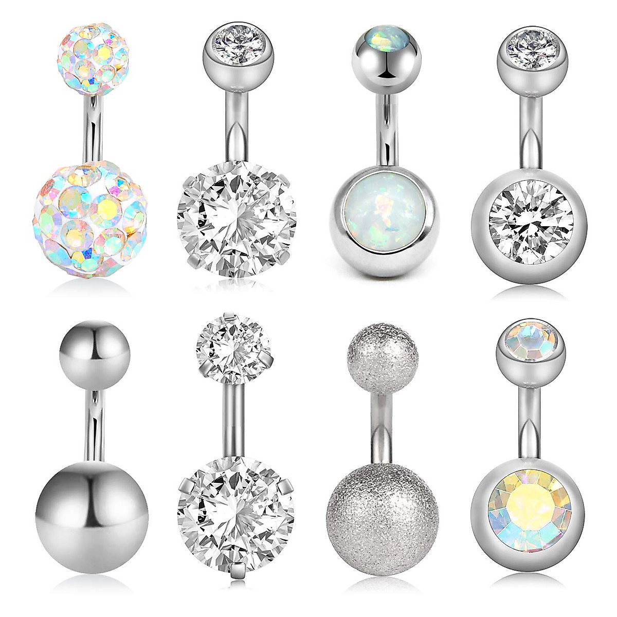 VCMART Short Belly Button Rings 14G Stainless Steel Small Belly Button Ring Diamond Navel Belly Rings for Women 6mm Bar Belly Button Piercing Jewelry