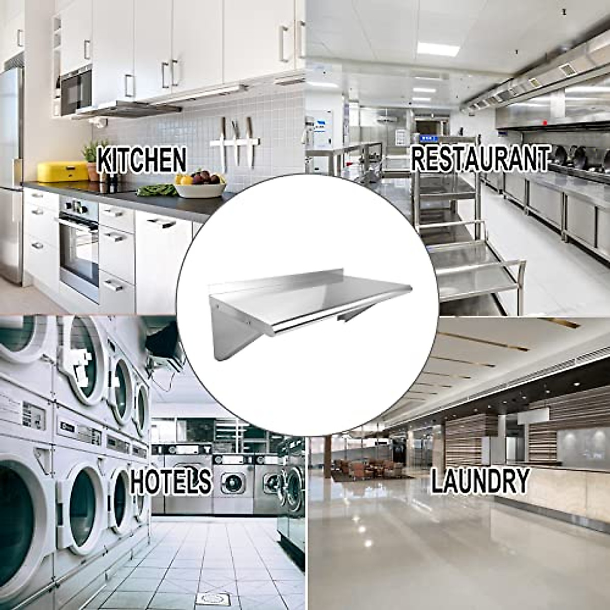 Karpevta Stainless Steel Wall Mount Shelf 12x24 Inch Stainless Steel Shelf Wall Mounted Stainless-Steel Shelf Wall Mountable for Kitchen, Utility Room