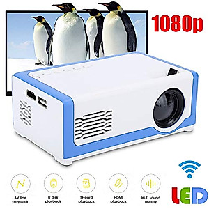 Projector, Full HD 1080P Mini Projector, with Ultra-High Luminous Flux/30,000 Hours Standby/3D HiFi Speaker Mini Led Projector, Support Hdmi/AV/USB/SD, Home Theater Projector(US)