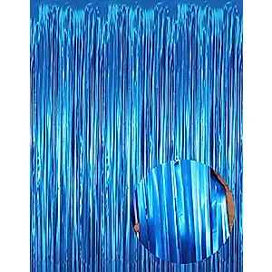 GOER 6.4 ft x 9.8 ft Metallic Tinsel Foil Fringe Curtains,Pack of 2 Party Streamer Backdrop for Birthday,Graduation Decorations and New Year Eve (Matte Blue)