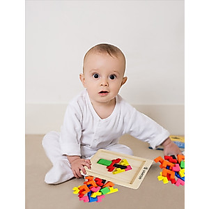 USATDD Wooden Puzzles Blocks Brain Teasers Toy Russian Tangram Colorful Jigsaw Game Montessori Intelligence STEM Preschool Educational Gift for Baby Toddlers Kids 3 4 5 6 7 Years Old Boys Girls 40Pcs