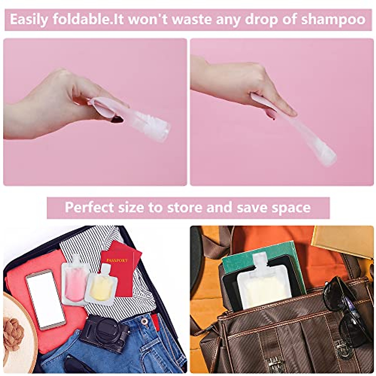 UHAPEER 60 PCS Refillable Empty Squeeze Pouches, Portable Travel Fluid Bags with Funnel and Label, 30ml/50ml/100ml Makeup Packaging Bags, Clear Leakproof Travel Container for Toiletries Lotion Shampoo