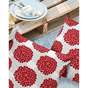 Waterproof Outdoor Throw Pillow Cover Hydrangea Flowers Lumbar Pillowcases Set of 2 Red Grey Floral Decorative Patio Furniture Pillows for Couch Garden 18 x 18 Inches