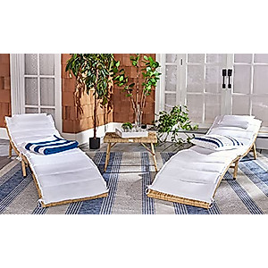 SAFAVIEH Outdoor Collection Carew Natural/White Cushion 3-Piece Chaise Lounge Chair Set with Table (PAT7720D)