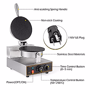 Dyna-Living Commercial Ice Cream Cone Machine Waffle Cone Maker 110V Electric Stainless Steel Egg Roll Mold Nonstick Waffle Cone and Bowl Maker for Home Restaurant Use 1200W