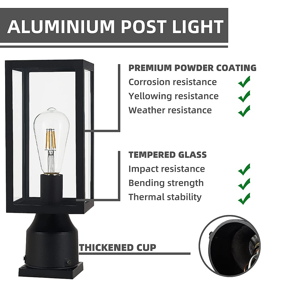 Windben Outdoor Post Light,Lamp Post Light Fixture,Post Lantern with Pier Mount Base,Matte Black,5 inches,Suitable for Gardens,Yards,Balconies or Entrances,etc