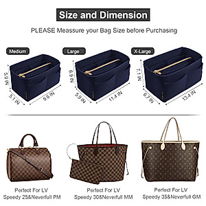 OMYSTYLE Navy X-Large Organizer Insert, Felt Tote Bag Organizer Insert with 5 Sizes, Handbag Dividers for Inside Purse, Compatible with Longchamp, Neverful, Speedy and More