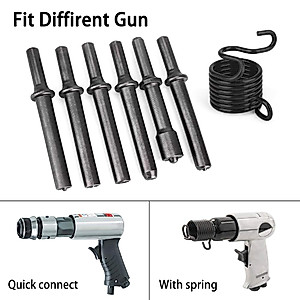 Titoe 7 Pcs Heavey Duty Smoothing Pneumatic Air Rivet Hammer Chisel Bits Tools Kit with Spring