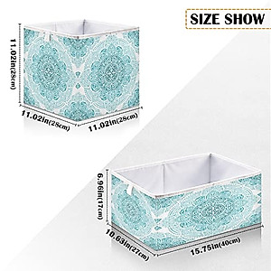 Kigai Aqua Turquoise Mandala Cube Storage Bins - 11x11x11 In Large Foldable Storage Basket Fabric Storage Baskes Organizer for Toys, Books, Shelves, Closet, Home Decor