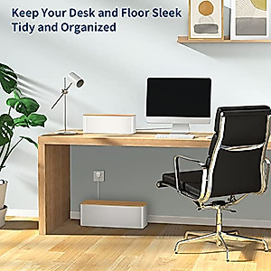 Cable Management Box, Bamboo Lid Cable Organizer Box to Hide Power Strip and Wires, Stylish Cord Wire Organizer Box for Home Office, Set of 2 Cord Hider Box, White