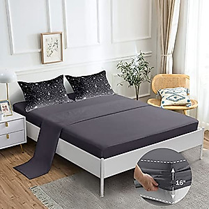 ROWADALO 5 Pieces Black Grey Glitter Sparkles Comforter Set Twin Size,Galaxy Starry Sky Bedding Sets 5 Pcs Bed in A Bag for Kids Teen Girls Ultra Soft All-Season Ombre Bedding Set,DJTGB5001Twin