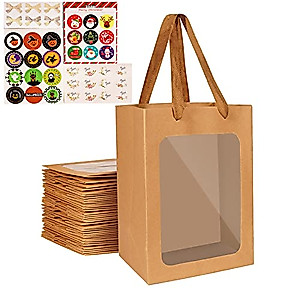 Edinstry Clear Gift Bags with Handles Medium Size Set with Transparent Window,Popcorn Paper Bags Wedding Bridal Baby Shower Birthday Party Valentine Anniversary Bags