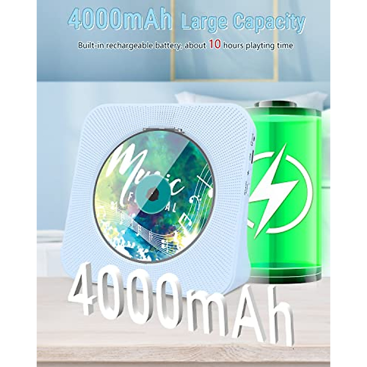 Greadio CD Player Portable with Bluetooth, 4000mAh Rechargeable Battery, HiFi Sound Speaker with Remote Control, Dust Cover, FM Radio, LED Screen,Support AUX/USB,Headphone Jack for Home,Kids,Kpop,Gift