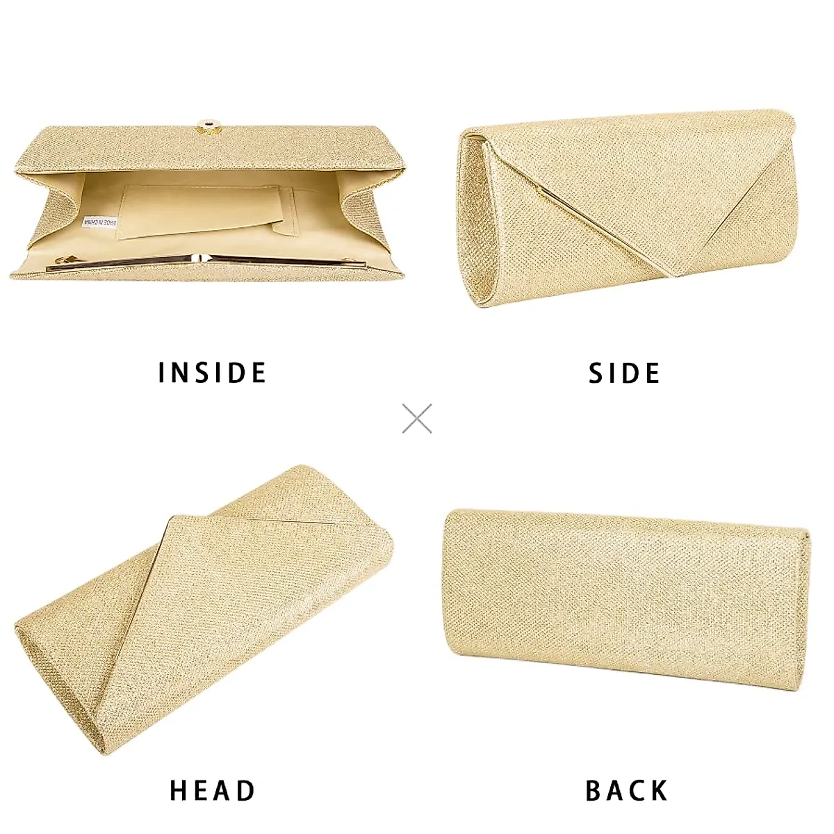 Larcenciel Clutch Purses for Women, Sparkling Envelope Evening Bag with Detachable Chain, Glitter Sequins Metal Formal Handbag Shoulder Crossbody Bag Prom Party Purse Bridal Wedding Clutch Bag(Gold)