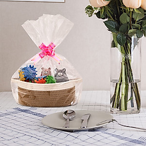 MJIAYWIN Small Woven Basket Cotton Rope Organizer Room Storage Bins Empty Gift Basket with Handles Cute Nursery Room for Home, Kids Playroom, Bedroom Brown 12"x 8" x 5"