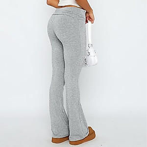 ECHOINE Women's Low Rise Sweatpants Flare Bootcut Yoga Pants Casual Y2K Basic Solid Wide Leg Bell Bottom Leggings Light Grey XS