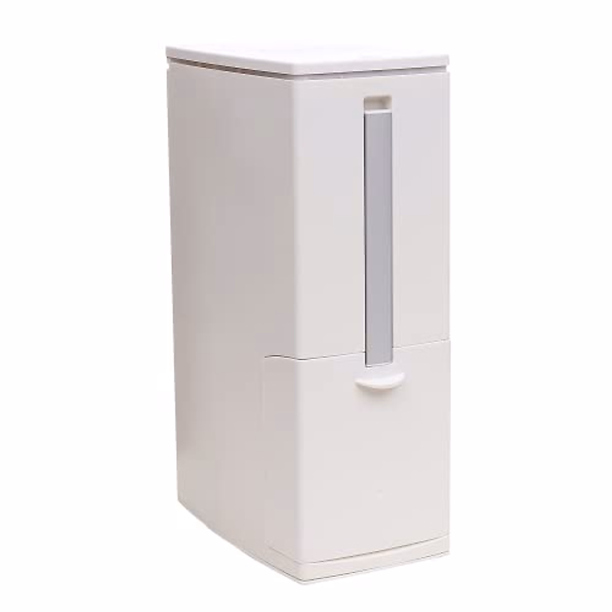 Cq acrylic Slim Plastic Trash Can with Press Top Lids for Bathroom,2.1 Gallon Garbage Can with Toilet Brush Holder,Waste Bin Between Wall & Toilet Dogproof Slim Rectangular Trash Bin for Toilet White