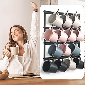 AJART Wall-Mounted Coffee Mug Holder: 14 Hooks Square Coffee Cup Rack - Metal Coffee Mug Holder Organizer Your Cups