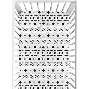 Sweet Jojo Designs White Black Boho Tribal Mudcloth Boy Girl Fitted Crib Sheet Baby or Toddler Bed Nursery - Black and White Woodland Bohemian Southwest Geometric Arrow Gender Neutral Aztec Mud Cloth