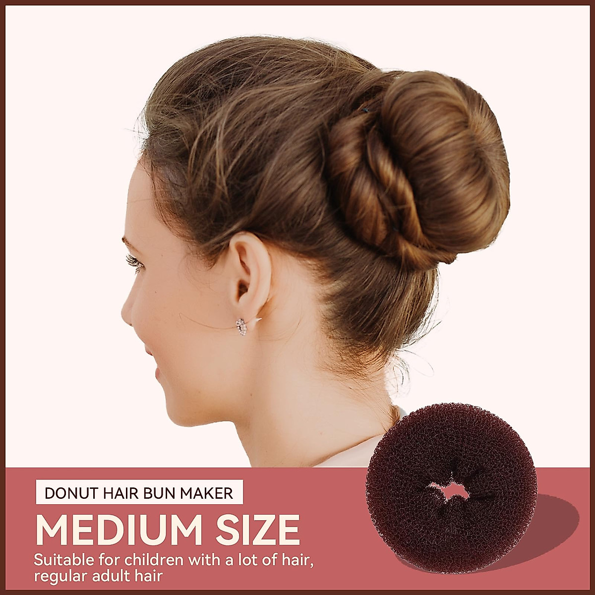 YaFex Hair Bun Maker Kit, 4 Pieces (1 Large, 2 Medium and 1 Small), A-Brown, 30 Pieces Accessories Including Hair Nets, Elastic Hair Ties, Hair Bobby Pins