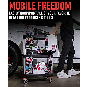 Adam's Polishes Standard Detailing Cart, Custom Mobile Rolling Utility Detailing Tool Cart Organizer for Garage DIY Home Projects, Extra Storage for Mechanics & Detailers During Repairs Car Wash/Wax