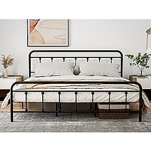 IKIFLY Metal California King Bed Frames with Headboard & Footboard - Strong Steel Slats - Mattress Foundation - Victorian Vintage Style - No Box Spring Needed - Black/Cal King