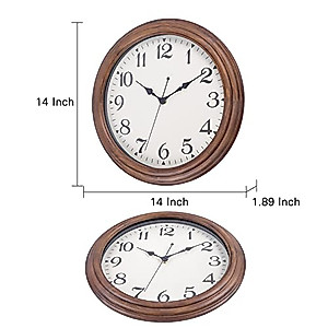 Vigorwise 14 Inch Wooden Wall Clock, Retro Wood Wall Clocks Battery Operated, Large Silent Sweep Movement Accurate Wall Clock for Living Room Bedroom Housewarming Present