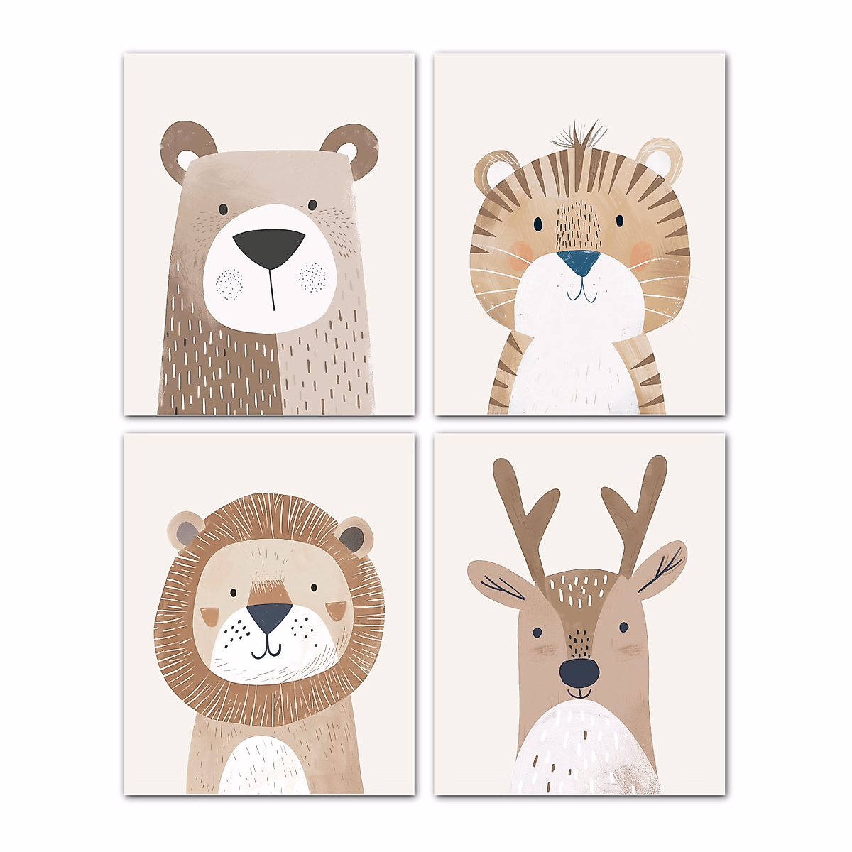Lavema Nursery Wall Art Animals Neutral Decor - Posters (8 x 10 Unframed) - Cute Safari Prints for Kids Baby Room Decor - Jungle Animals Picture Set, beige