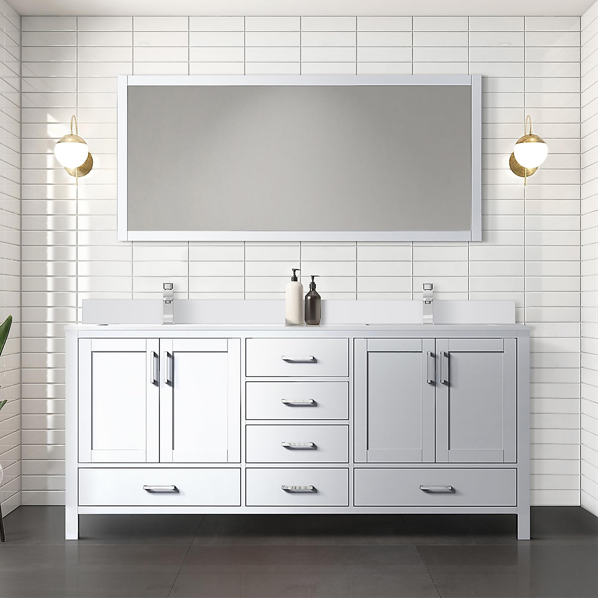 Bell+Modern Big Sur 72 in. W x 22 in. D White Double Bath Vanity and White Quartz Top